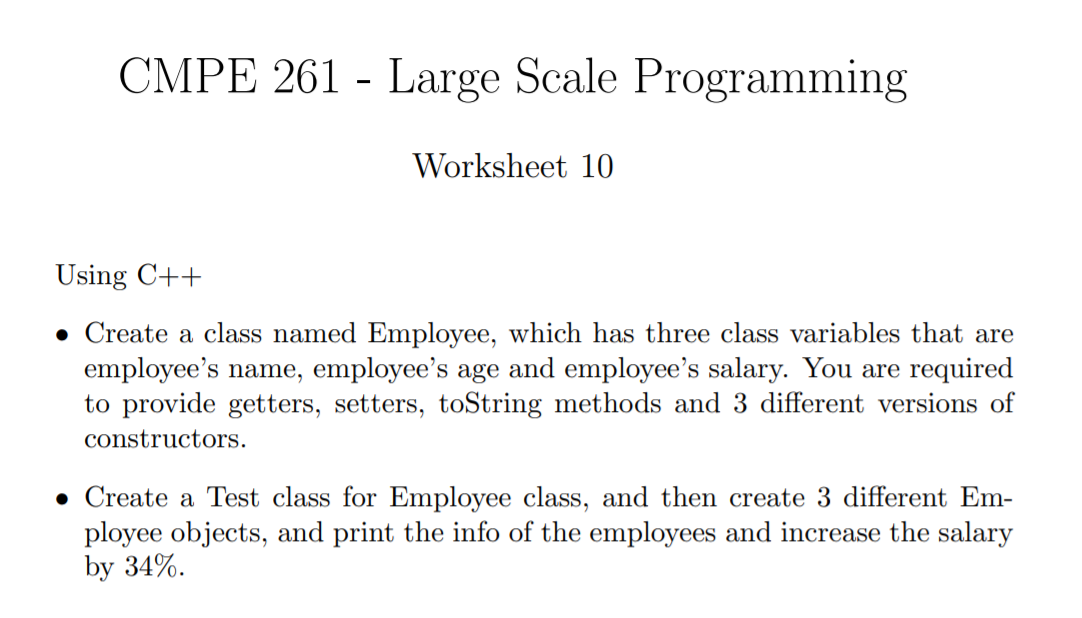 Solved CMPE 261 - Large Scale Programming Worksheet 10 Using | Chegg.com