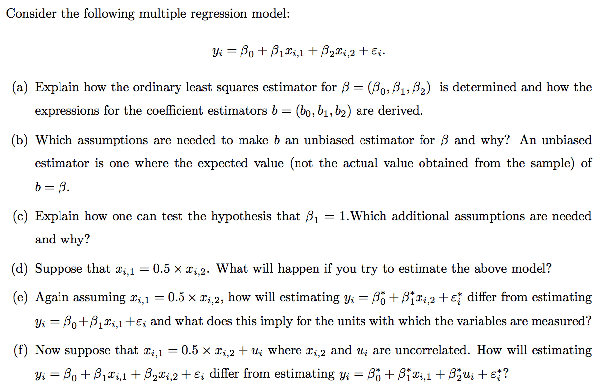 Solved Consider the following multiple regression model: Yi | Chegg.com