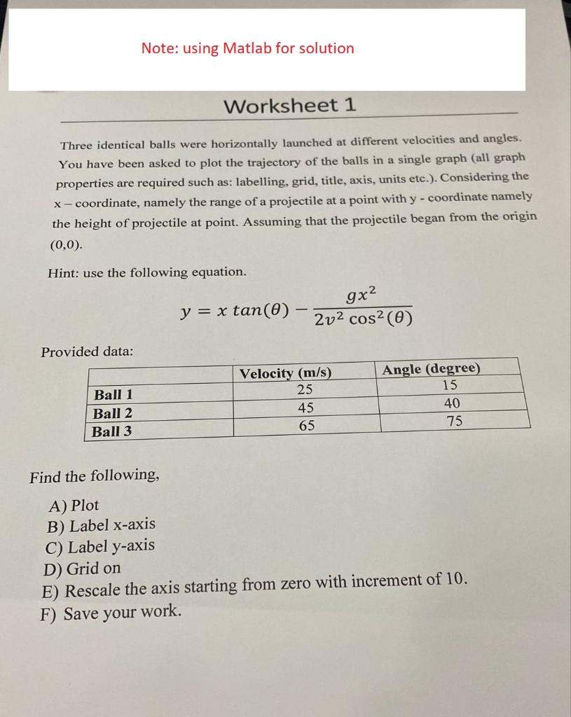 Solved Note: using Matlab for solution Worksheet 1 Three | Chegg.com
