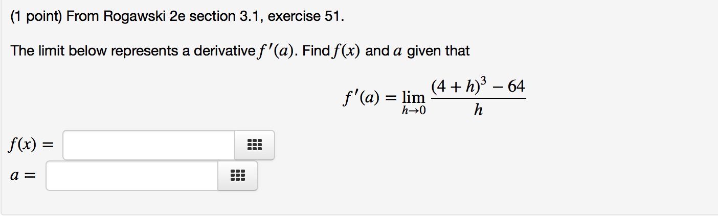 Solved (1 point) From Rogawski 2e section 3.1, exercise 42. | Chegg.com