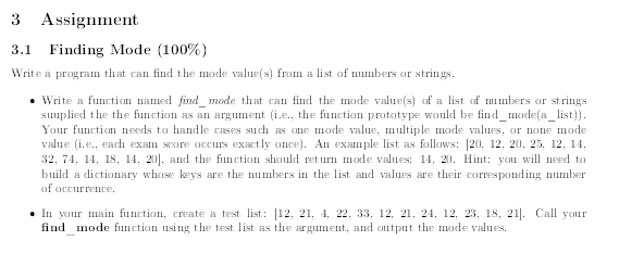 Solved 3 Assignment 3.1 Finding Mode (100%) Write a program | Chegg.com