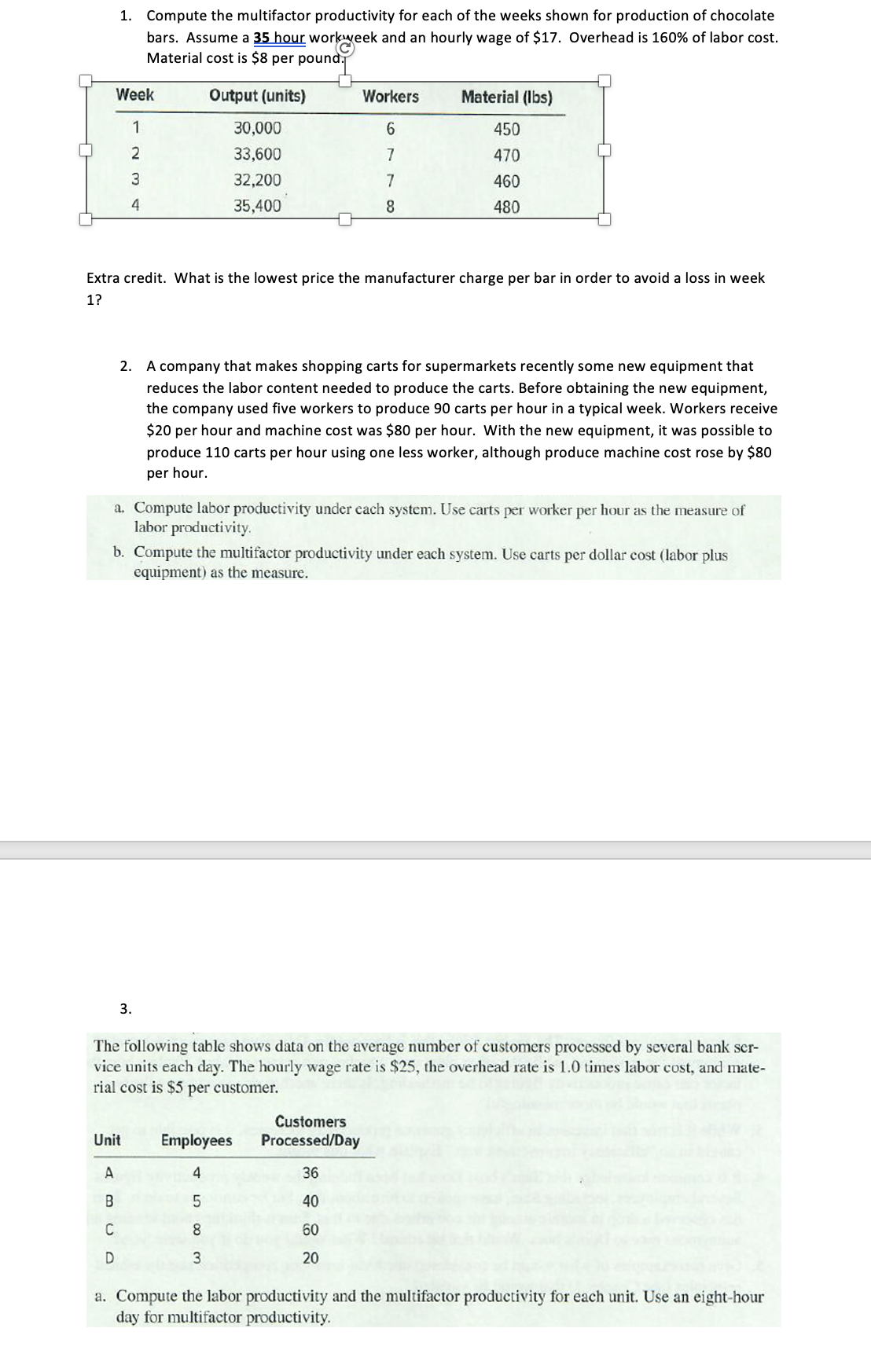 Solved 1. Compute the multifactor productivity for each of | Chegg.com