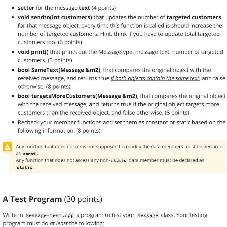 Solved Ex1. A Message Class Overview A company can contact | Chegg.com