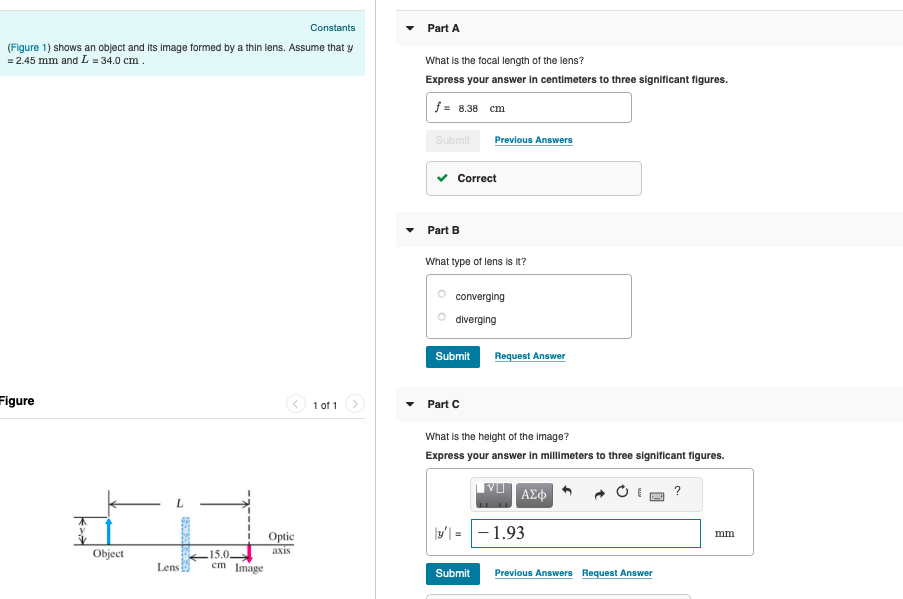 Solved PartA (Figure 1) shows an object and its image formed | Chegg.com