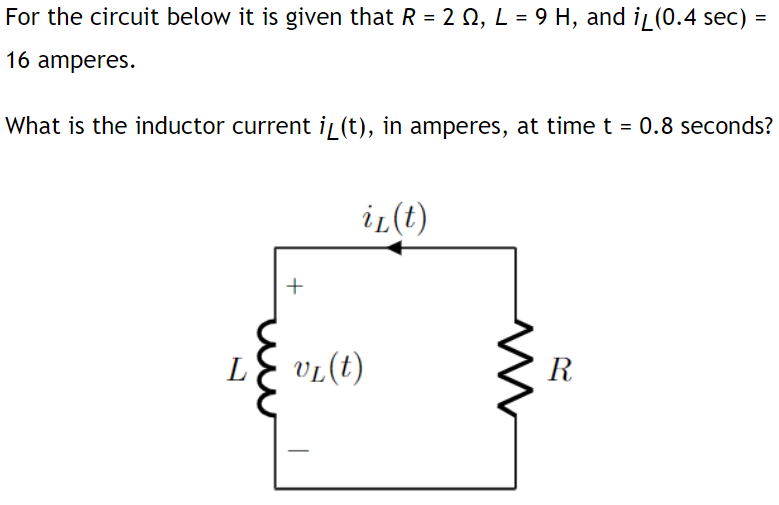 Solved For the circuit below it is given that R=2Ω,L=9H, and | Chegg.com