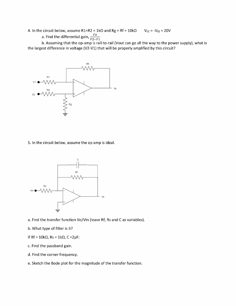 Solved 4. In the circuit below, assume R1=R2 = 1kΩ and Rg = | Chegg.com