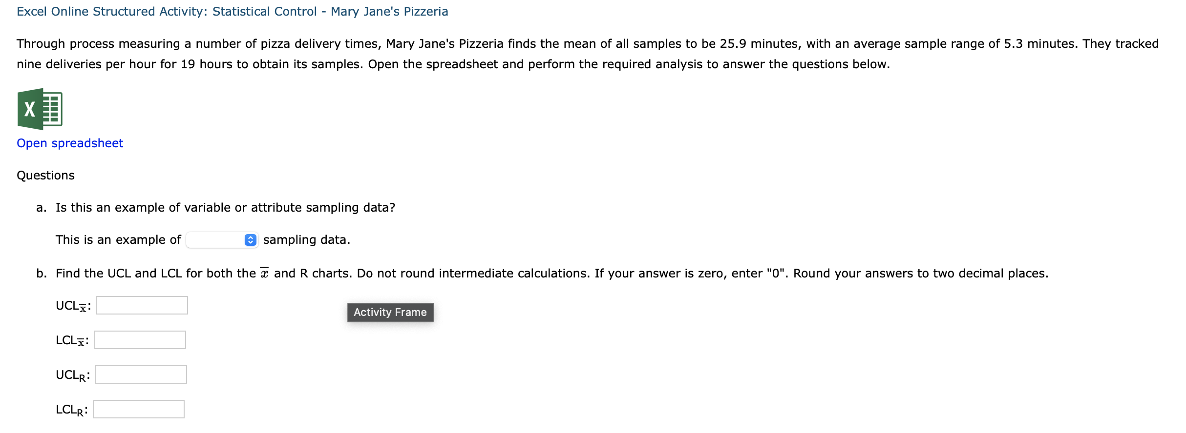 Solved Excel Online Structured Activity: Statistical Control | Chegg.com