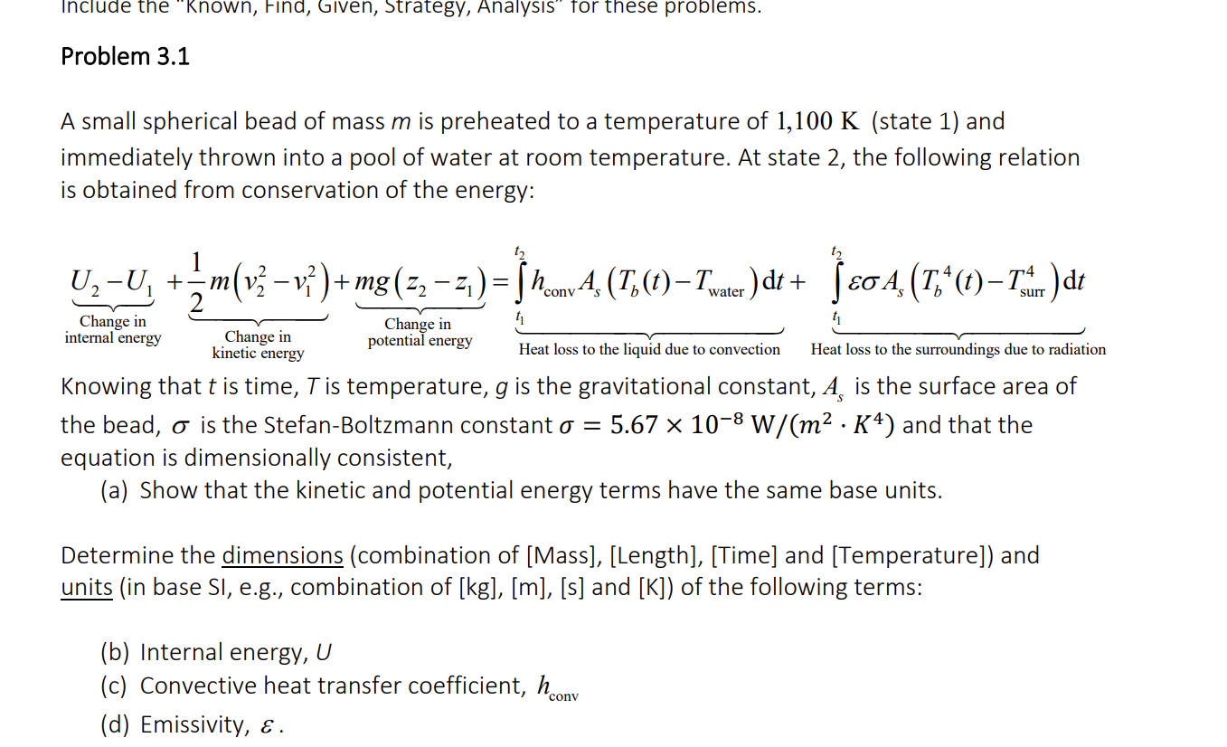 Solved A small spherical bead of mass m is preheated to a | Chegg.com