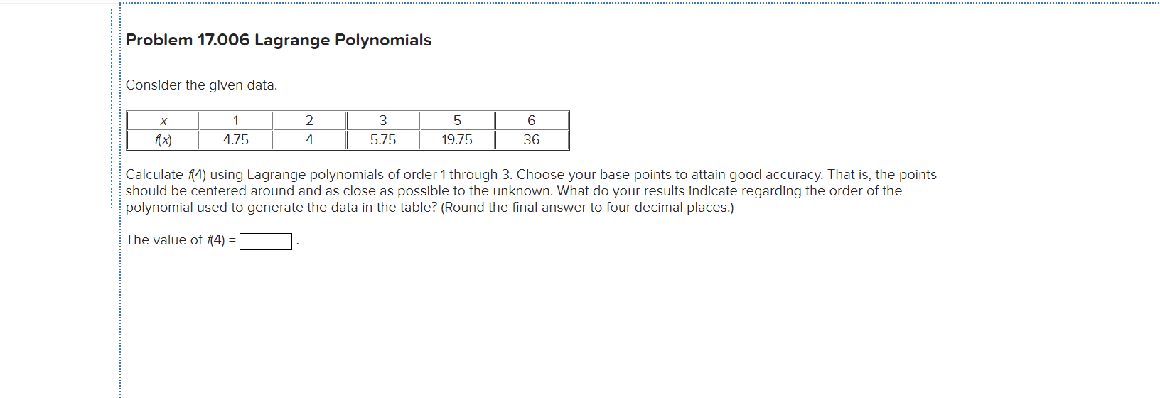 Solved Problem 17.006 Lagrange Polynomials Consider the | Chegg.com