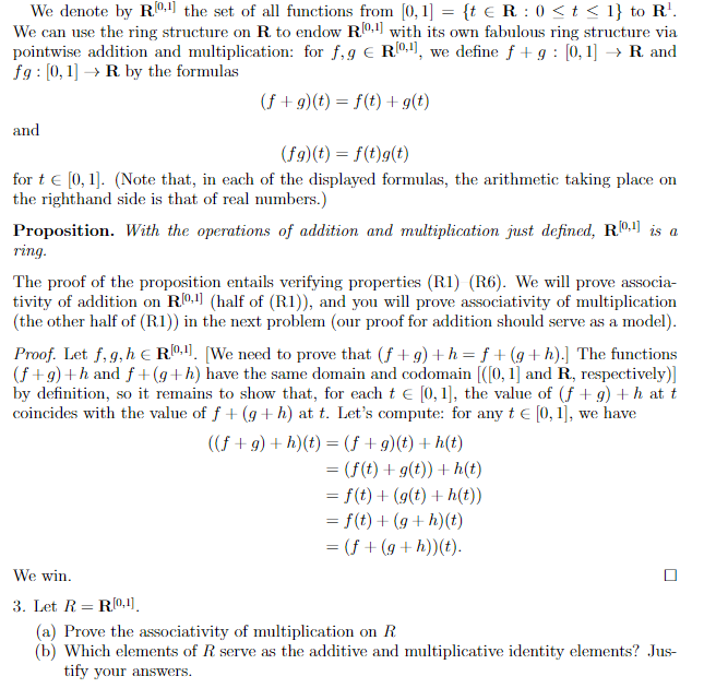 Solved We denote by R01 the set of all functions from [0, 1] | Chegg.com