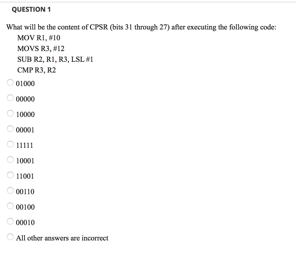 Solved QUESTION 1 What will be the content of CPSR (bits 31 | Chegg.com