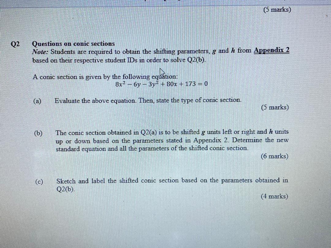 Solved (5 marks) Q2 O Questions on conic sections Note: | Chegg.com