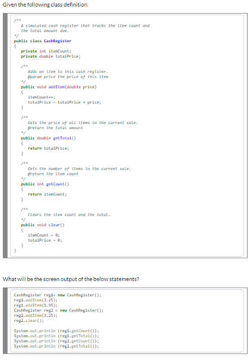 Solved Given the following class definition: A simulated | Chegg.com