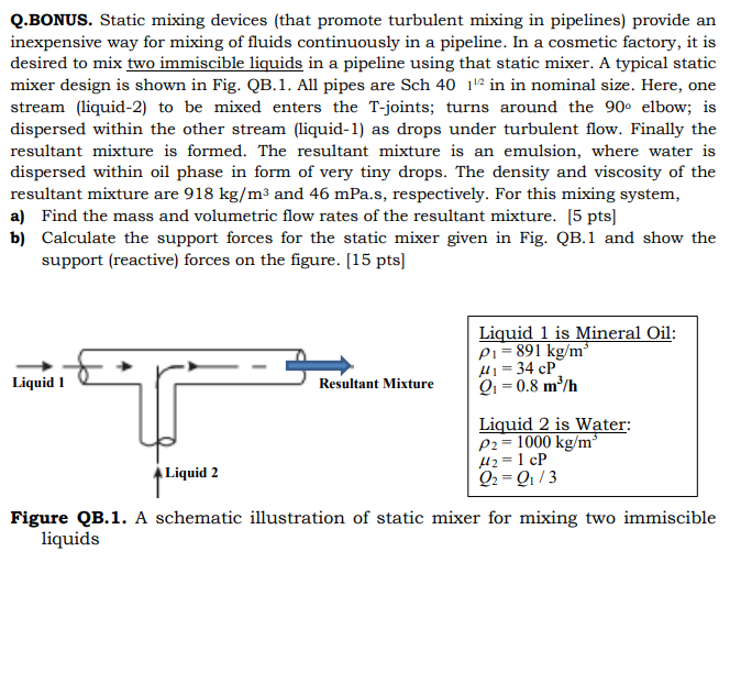 Solved Static mixing devices (that promote turbulent mixing | Chegg.com