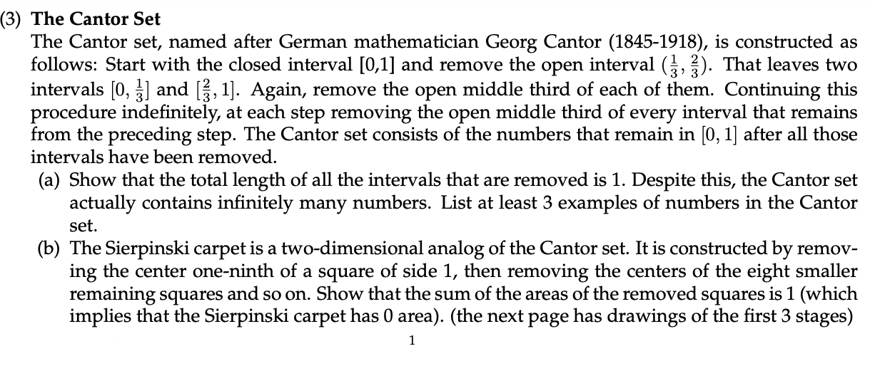 Solved The Cantor Set The Cantor set, named after German | Chegg.com
