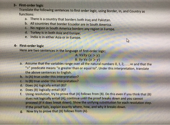 Solved 3- First-order logic Translate the following | Chegg.com