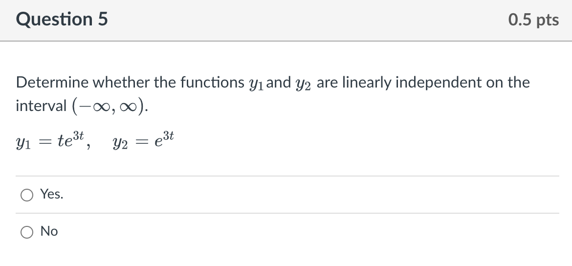 Solved Determine whether the functions y1 and y2 are | Chegg.com