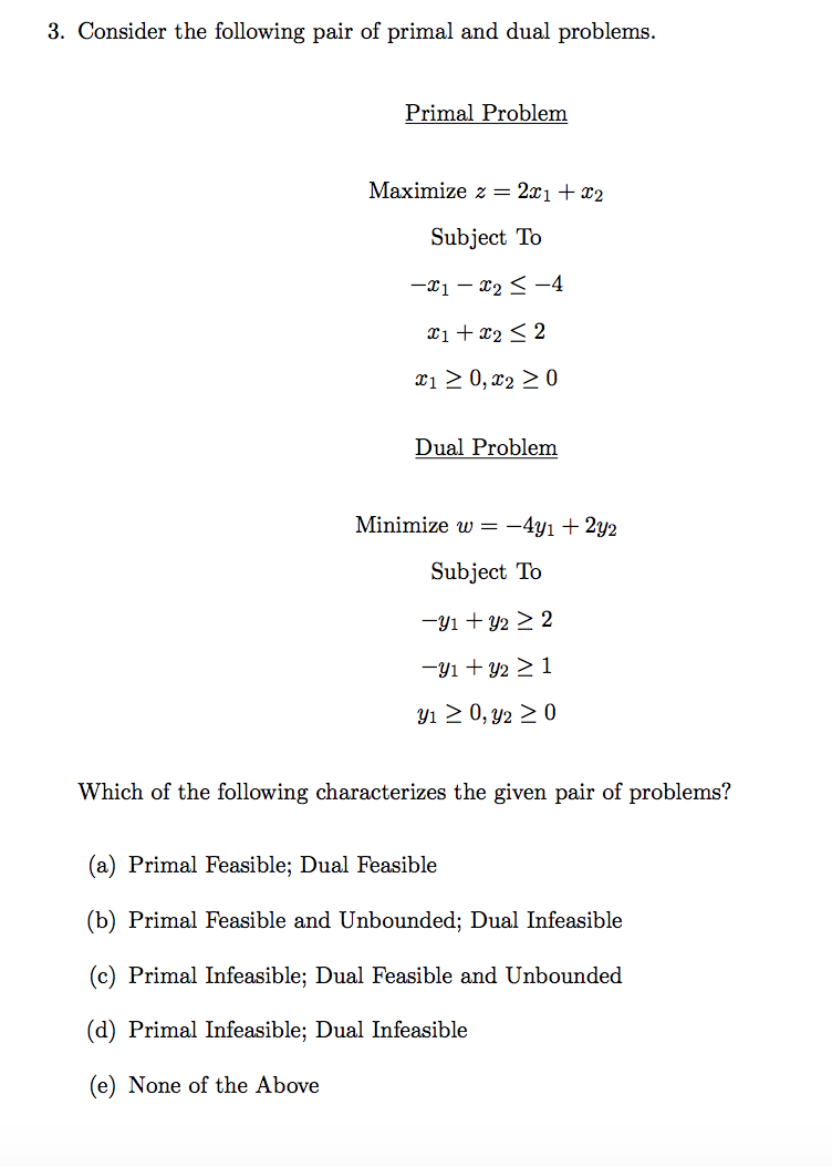 Solved 3. Consider the following pair of primal and dual | Chegg.com