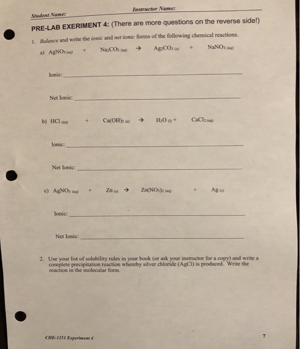 Solved Instructor Name: Student Name PRE-LAB EXERIMENT 4: | Chegg.com