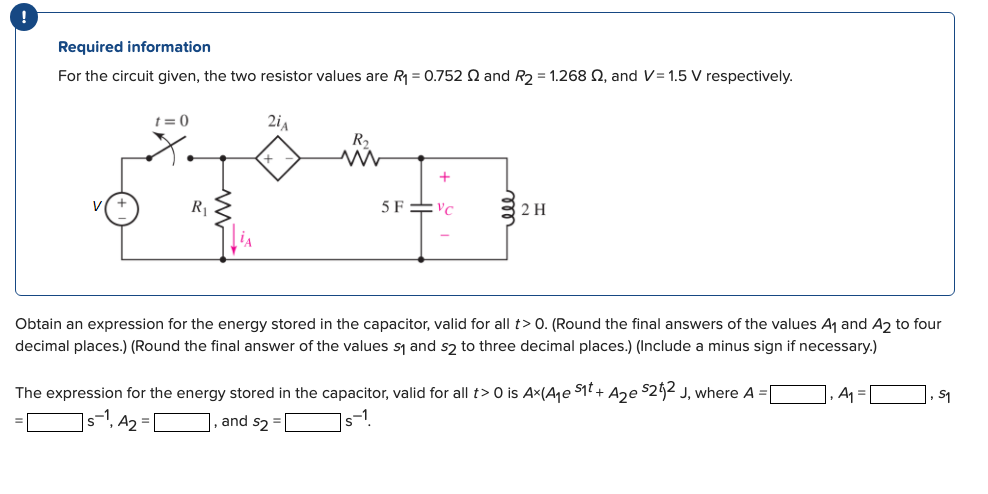 Solved Required Information For The Circuit Given The Two 2724
