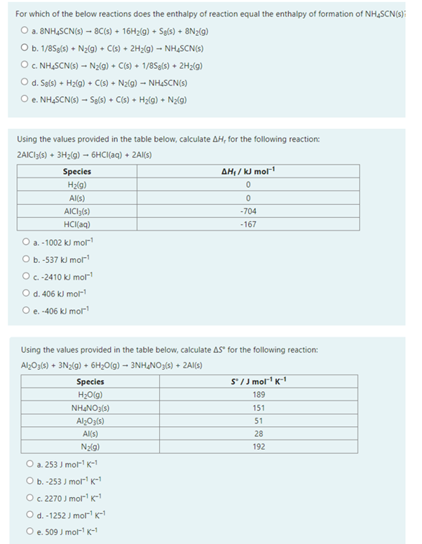 Solved For which of the below reactions does the enthalpy of | Chegg.com
