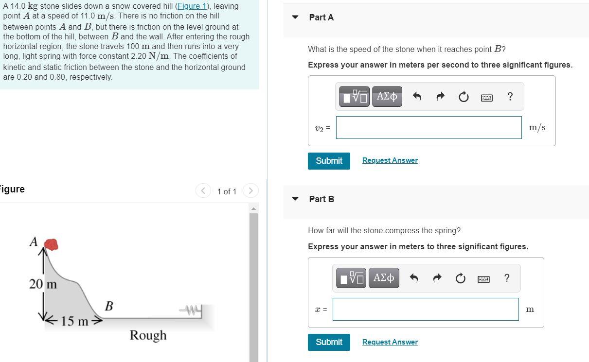 Solved Part A A 14.0 kg stone slides down a snow-covered | Chegg.com