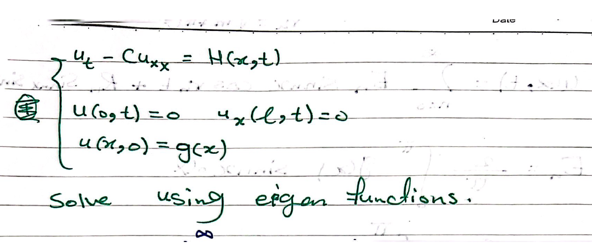 Solved ⎩⎨⎧ut−Cuxx=H(x,t)u(0,t)=0ux(l,t)=0u(x,0)=g(x) Solve | Chegg.com