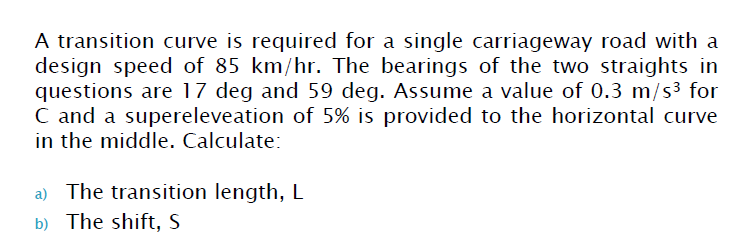 Solved A transition curve is required for a single | Chegg.com