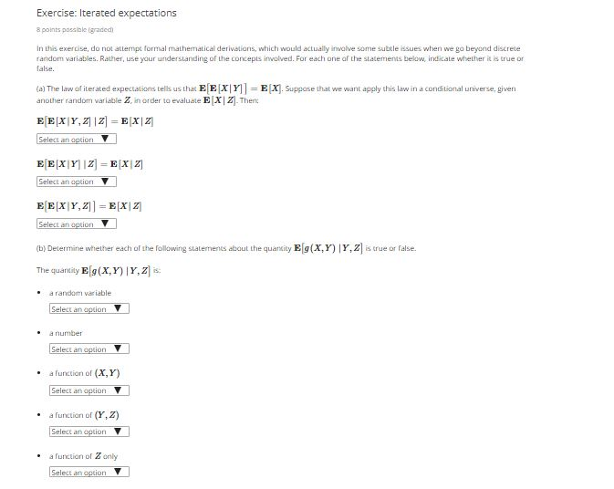Exercise Iterated Expectations 8 Points Possible