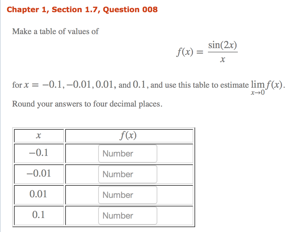 Solved Chapter 1, Section 1.7, Question 008 Make a table of | Chegg.com