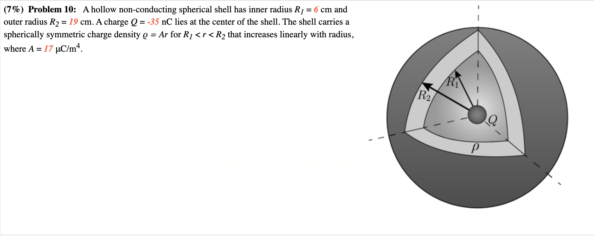 Solved (7%) Problem 10: A hollow non-conducting spherical | Chegg.com