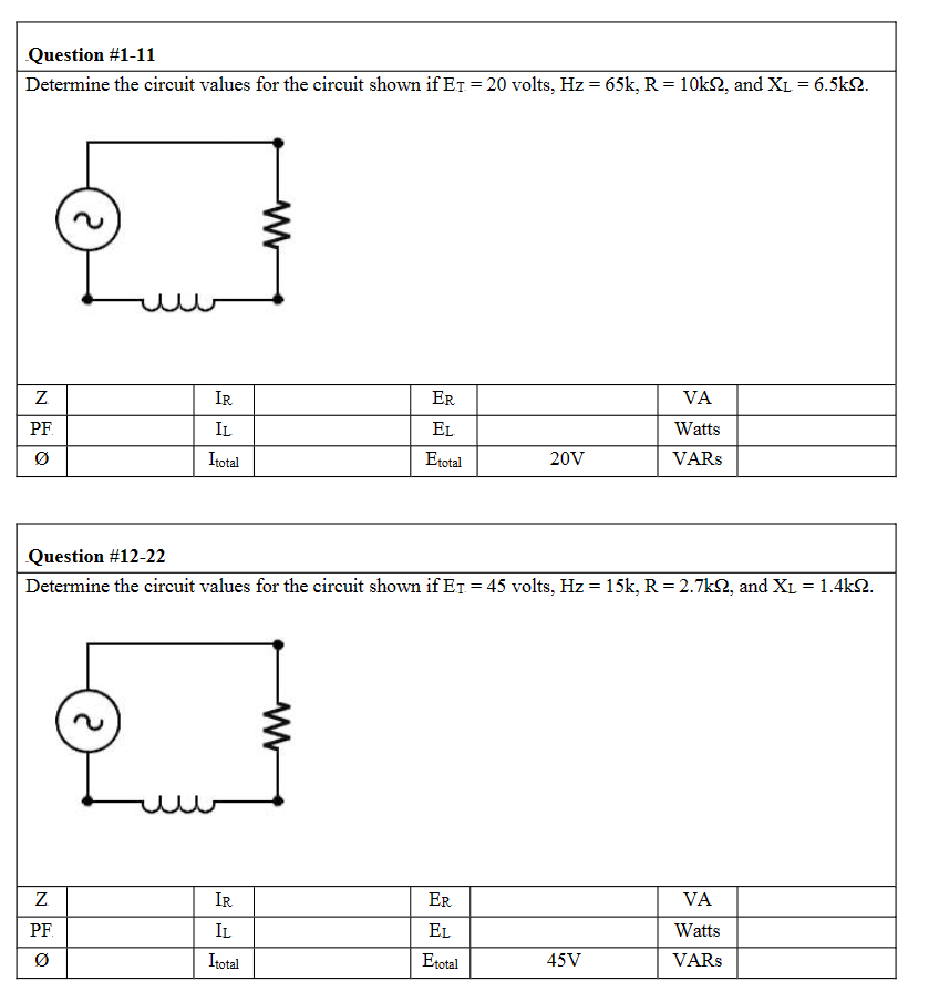 Solved Determine the circuit values for the circuit shown if | Chegg.com