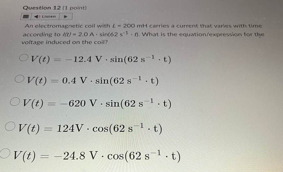 Solved An electromagnetic coil with L=200mH carries a | Chegg.com