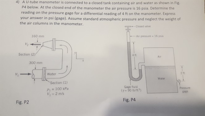 Solved 4) A U-tube manometer is connected to a closed tank | Chegg.com