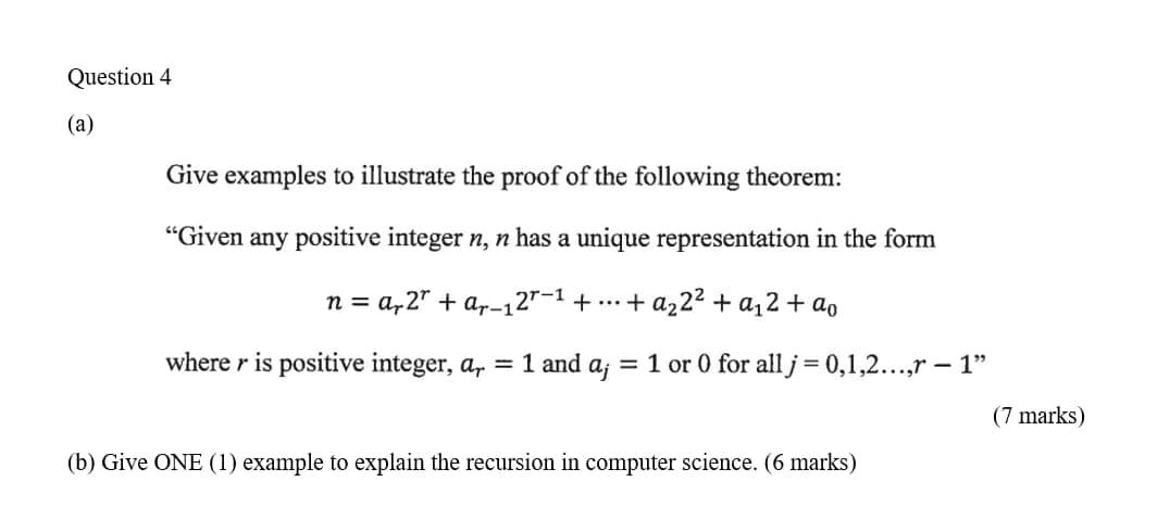 Solved Question 4 (a) Give examples to illustrate the proof | Chegg.com