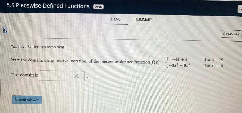 Solved 5.5 Piecewise-Defined Functions OPEN ITEMS SUMMARY 4. | Chegg.com