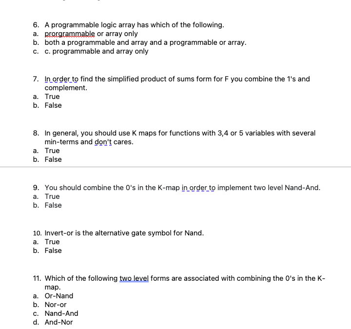 Solved 6. A programmable logic array has which of the | Chegg.com