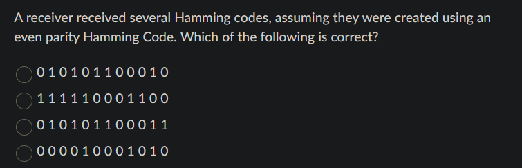 Solved A receiver received several Hamming codes, assuming | Chegg.com