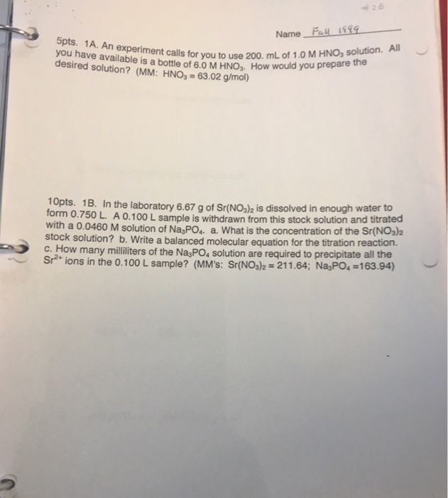 Solved An experiment calls for you to use 200. mL 1.0 M | Chegg.com