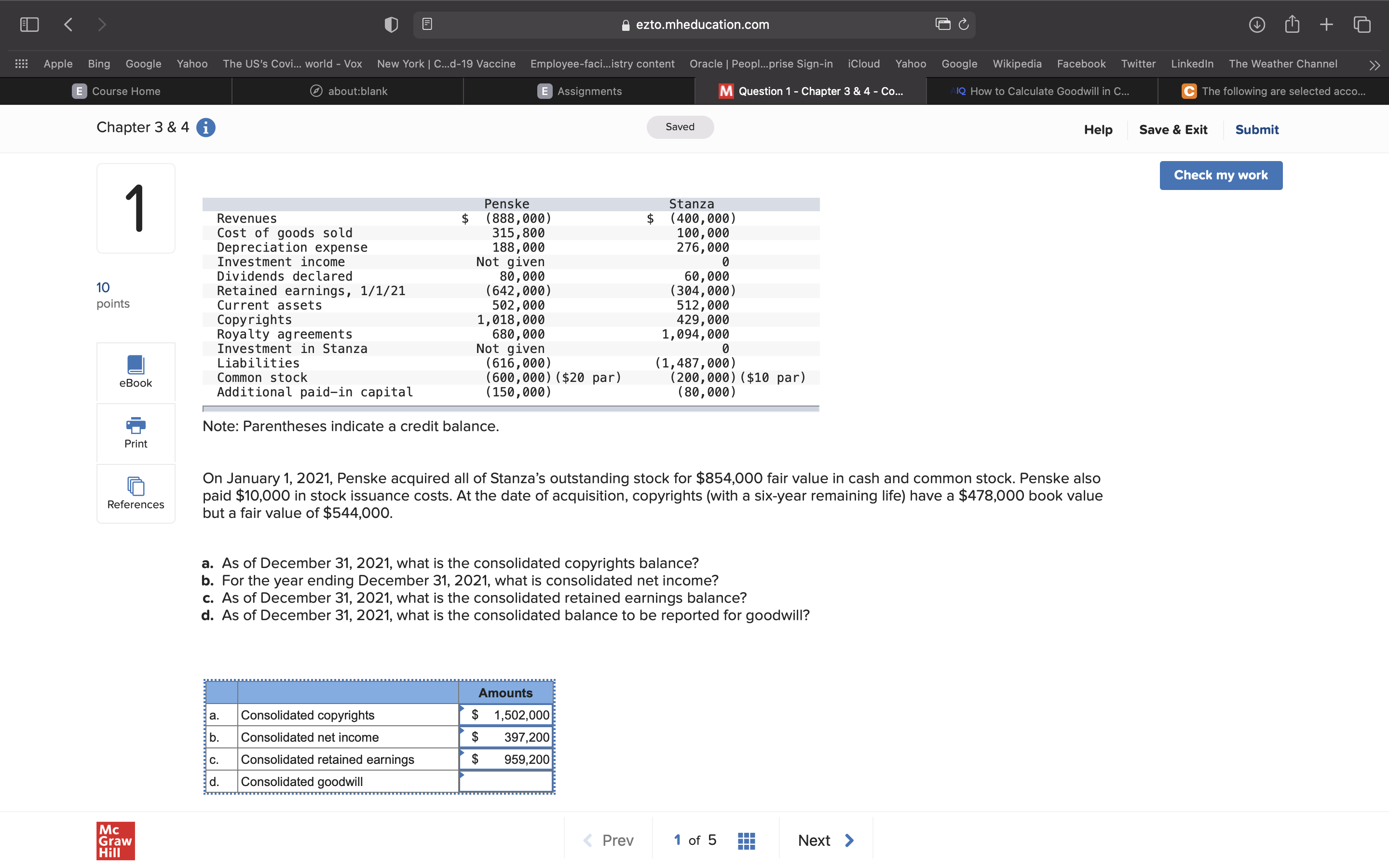 Note: Parentheses indicate a credit balance. On | Chegg.com