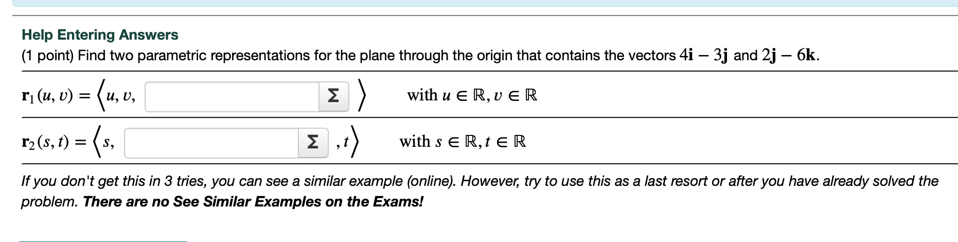 Solved Help Entering Answers (1 point) Find two parametric | Chegg.com