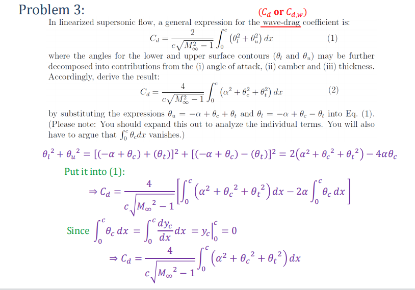 Problem 3: Wave-Drag Coefficient In linearized | Chegg.com