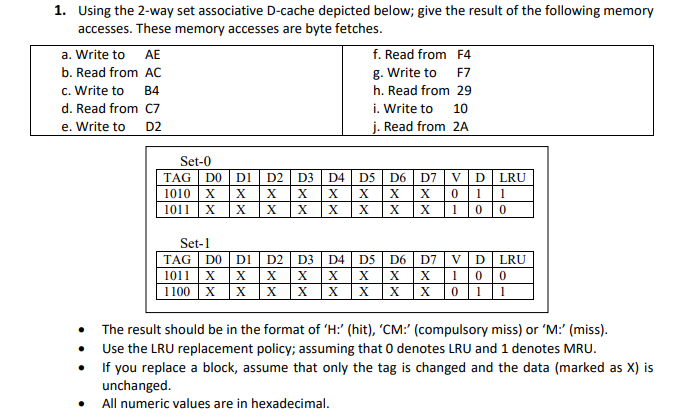 1. Using the 2-way set associative D-cache depicted | Chegg.com