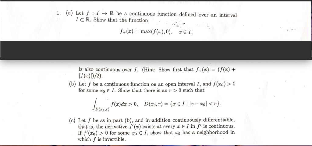 Solved 1 A Let F 1 R Be A Continuous Function Defined 2853