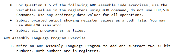 Solved - For Question 1-5 of the following ARM Assemble Code | Chegg.com