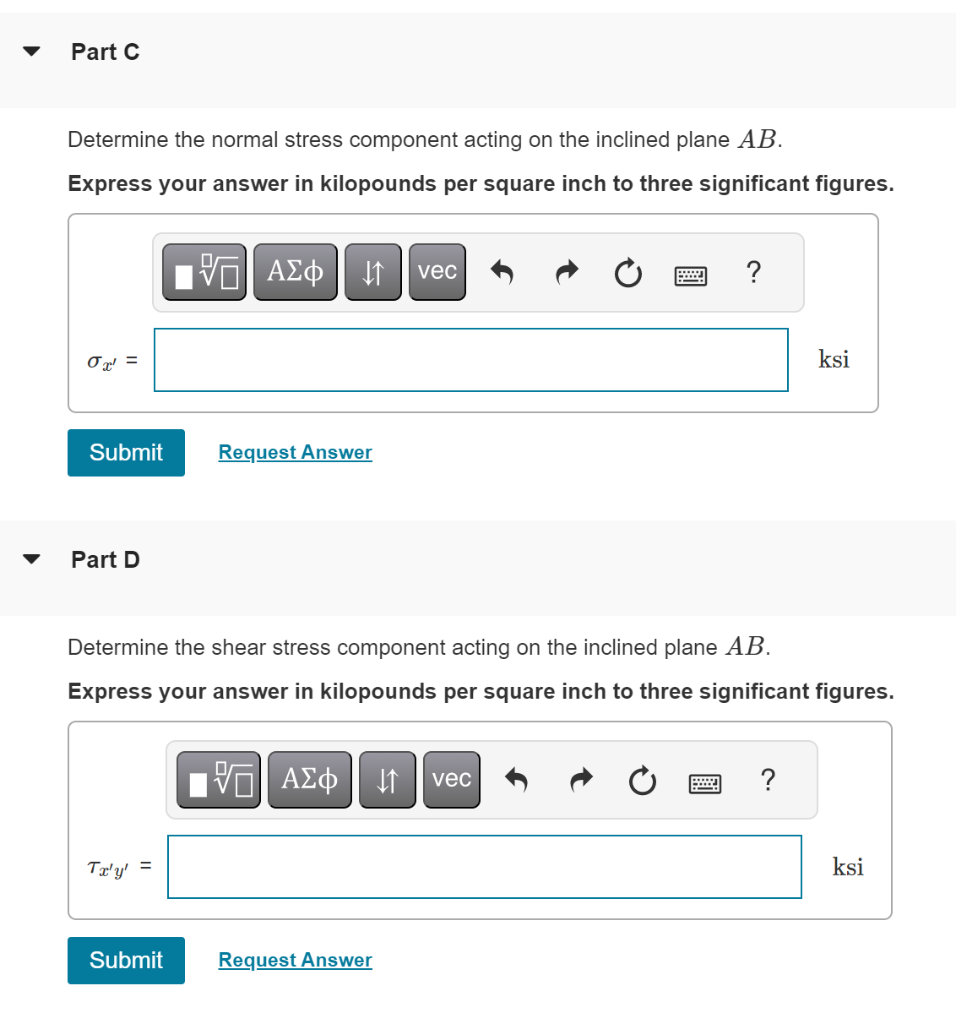 Solved The state of stress at a polnt in a member is shown | Chegg.com