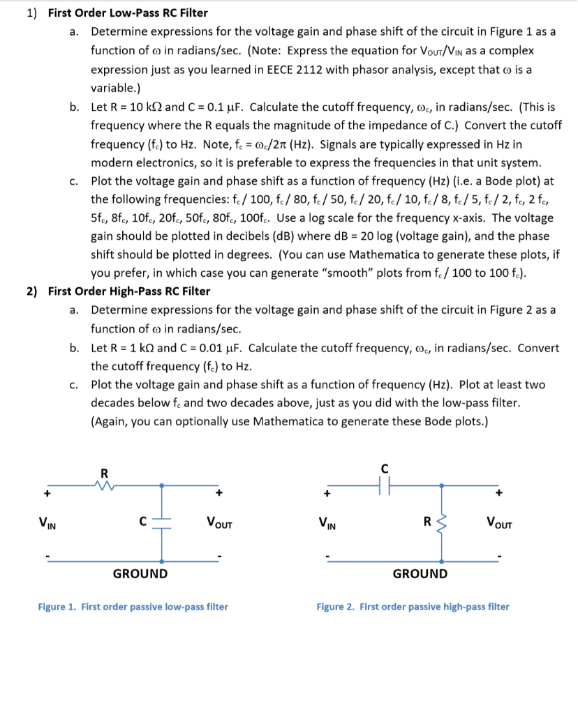 Solved 1) First Order Low-Pass RC Filter a. Determine | Chegg.com