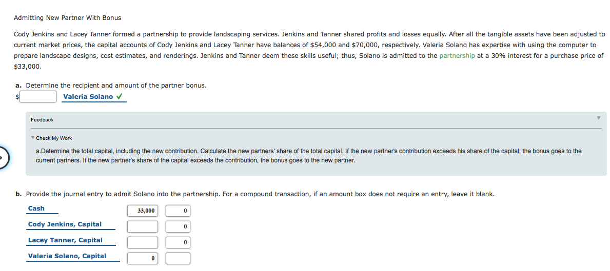 Solved Admitting New Partner With Bonus Cody Jenkins and | Chegg.com