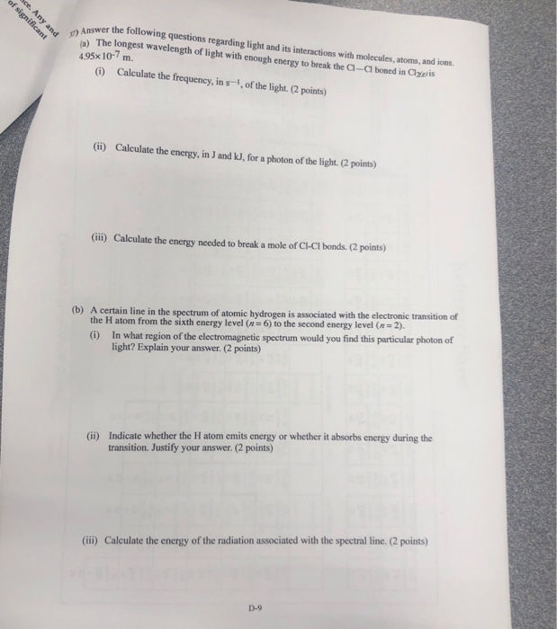 Solved Answer the following questions regarding light and | Chegg.com