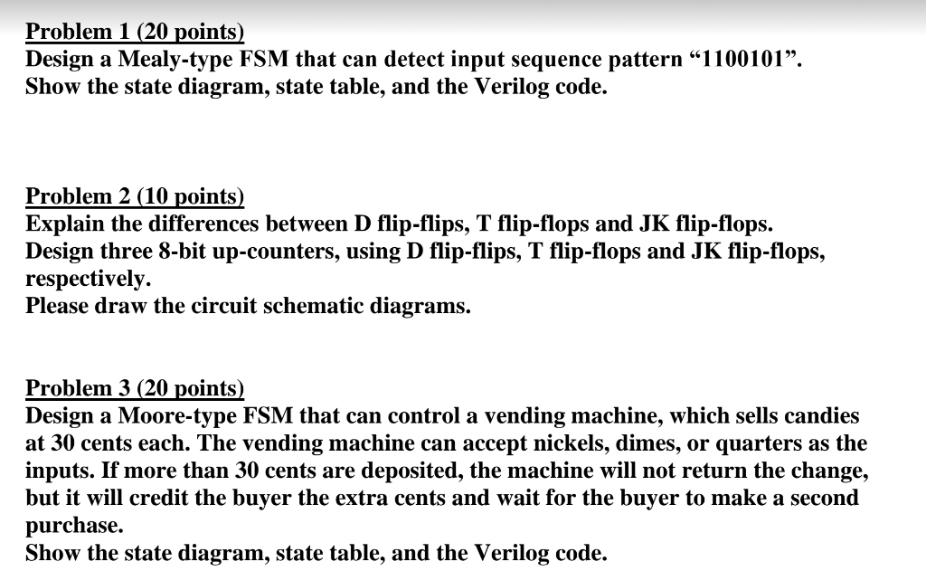 Solved Problem 1 (20 points) Design a Mealy-type FSM that | Chegg.com
